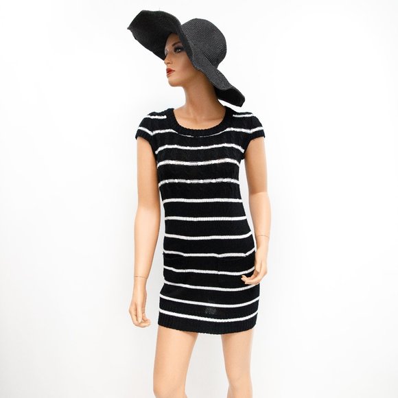 Unbranded | Dresses | Unbranded Black White Striped Knit Mini Dress ...
